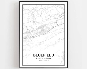 Bluefield Map Print Bluefield Map Poster Wall Art Va City - Etsy