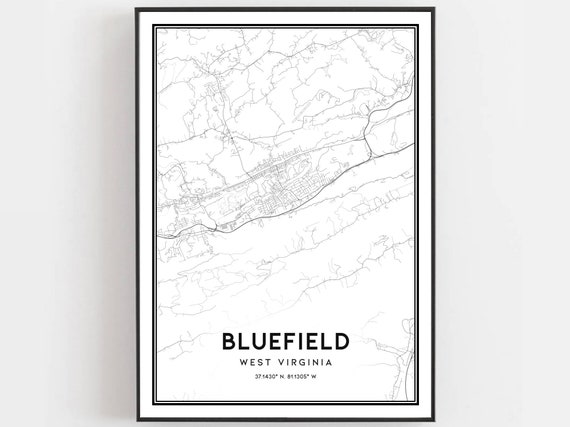 Bluefield Map Print Bluefield Map Poster Wall Art Va City | Etsy