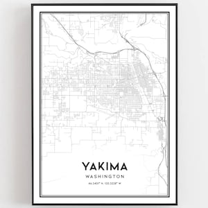Yakima Map Print, Yakima Map Poster Wall Art, Wa City Map, Washington ...