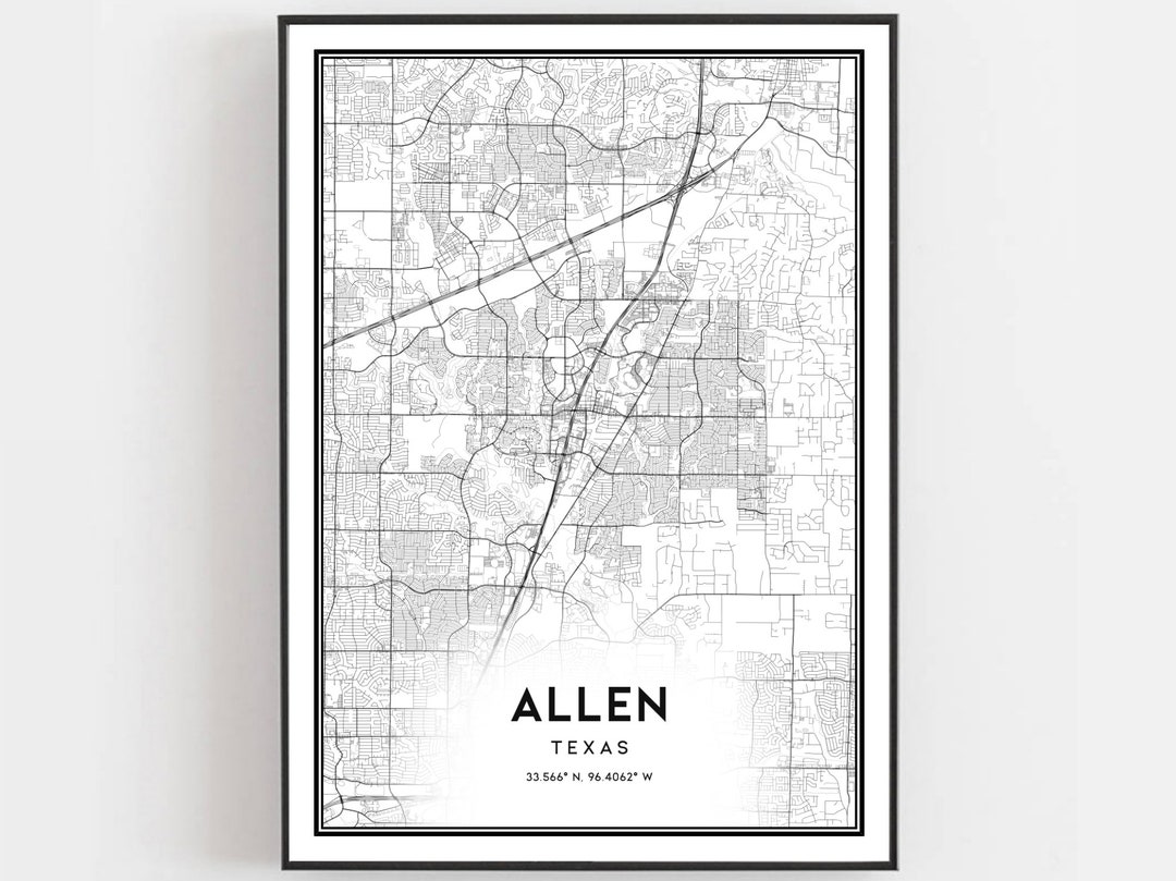 Allen Map Print, Allen Map Poster Wall Art, Tx City Map, Texas Print ...