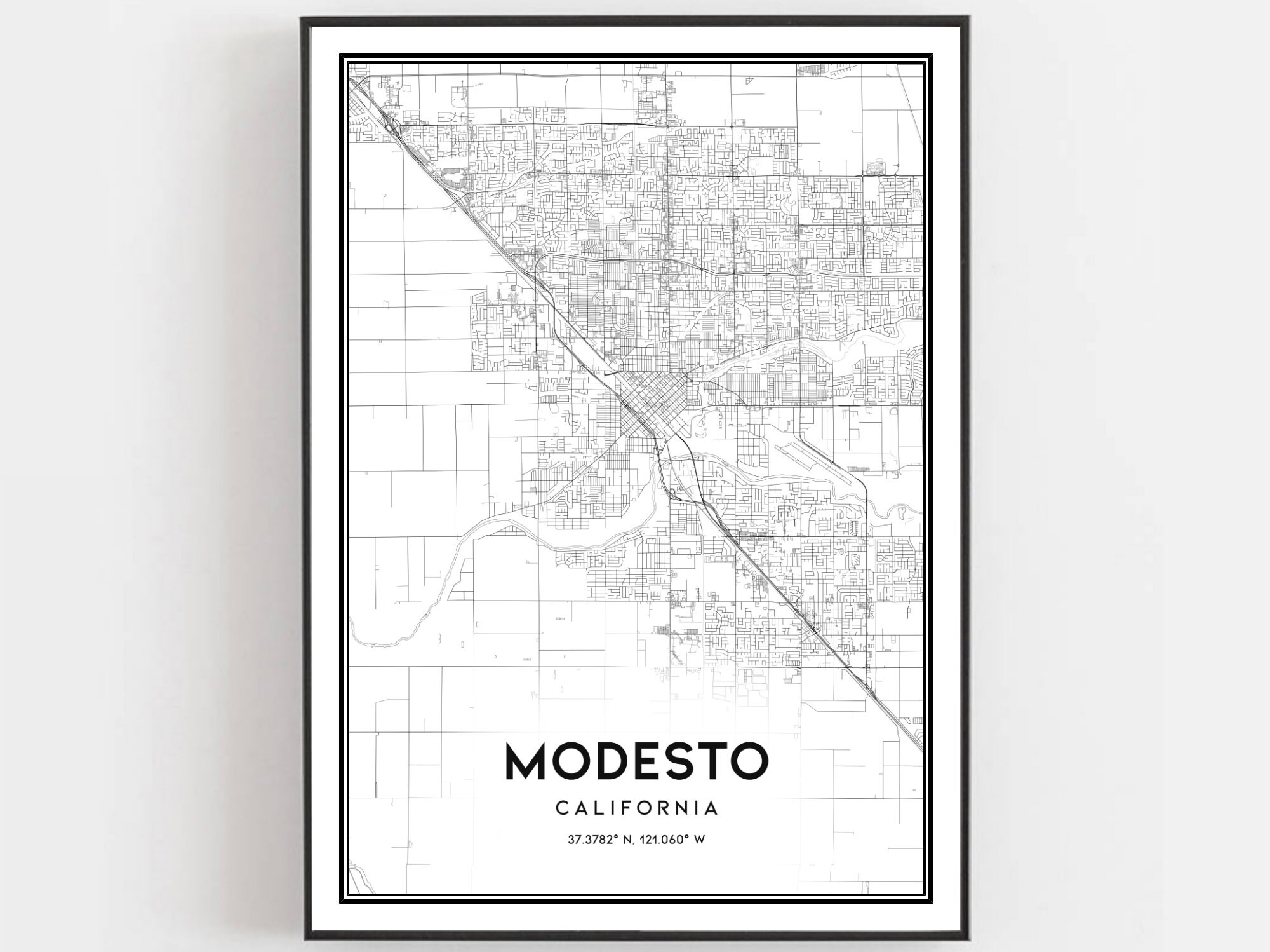 Modesto Map Print Modesto Map Poster Wall Art Ca City Map - Etsy