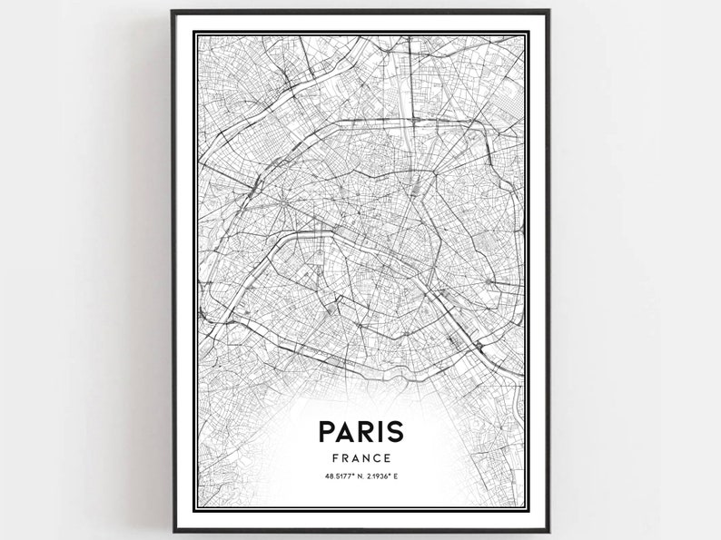 Paris Map Print, Paris Map Poster Wall Art, Paris City Map, Paris Print ...