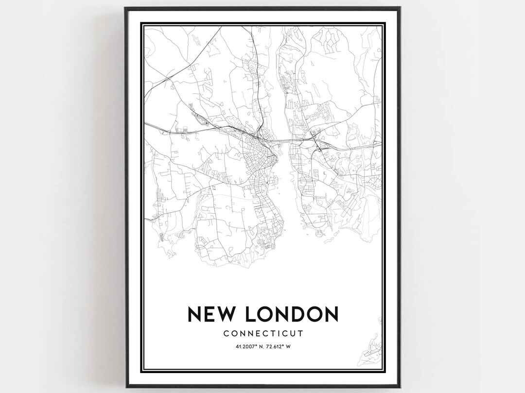 New London Map Print, New London Map Poster Wall Art, Ct City Map ...