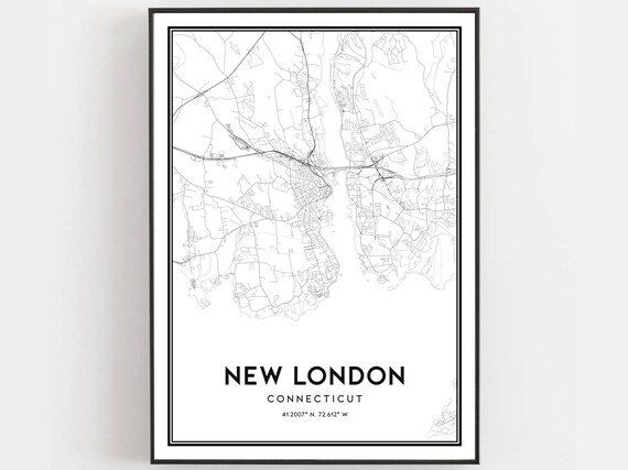 New London Map Print New London Map Poster Wall Art Ct City | Etsy