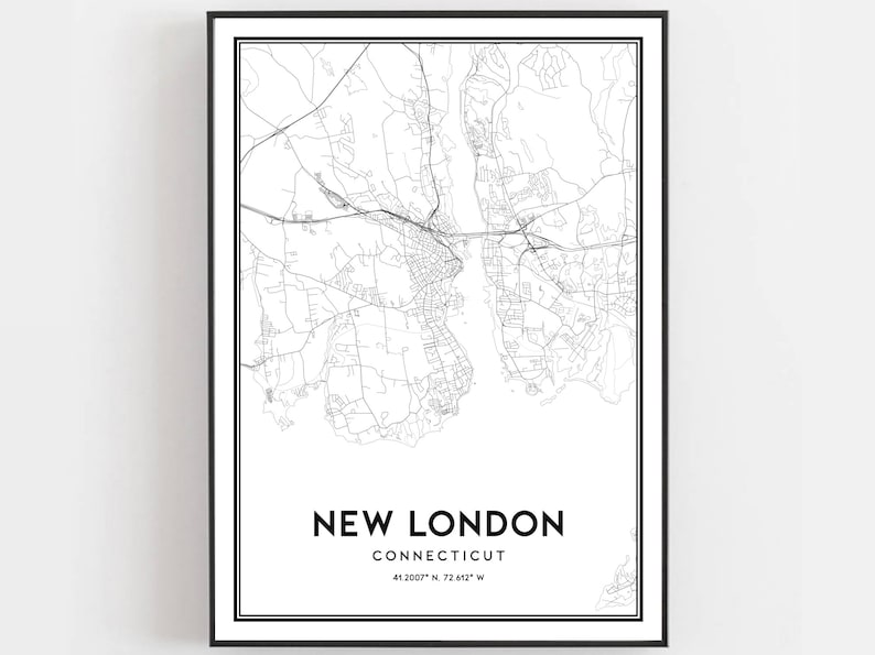 New London Map Print, New London Map Poster Wall Art, Ct City Map ...