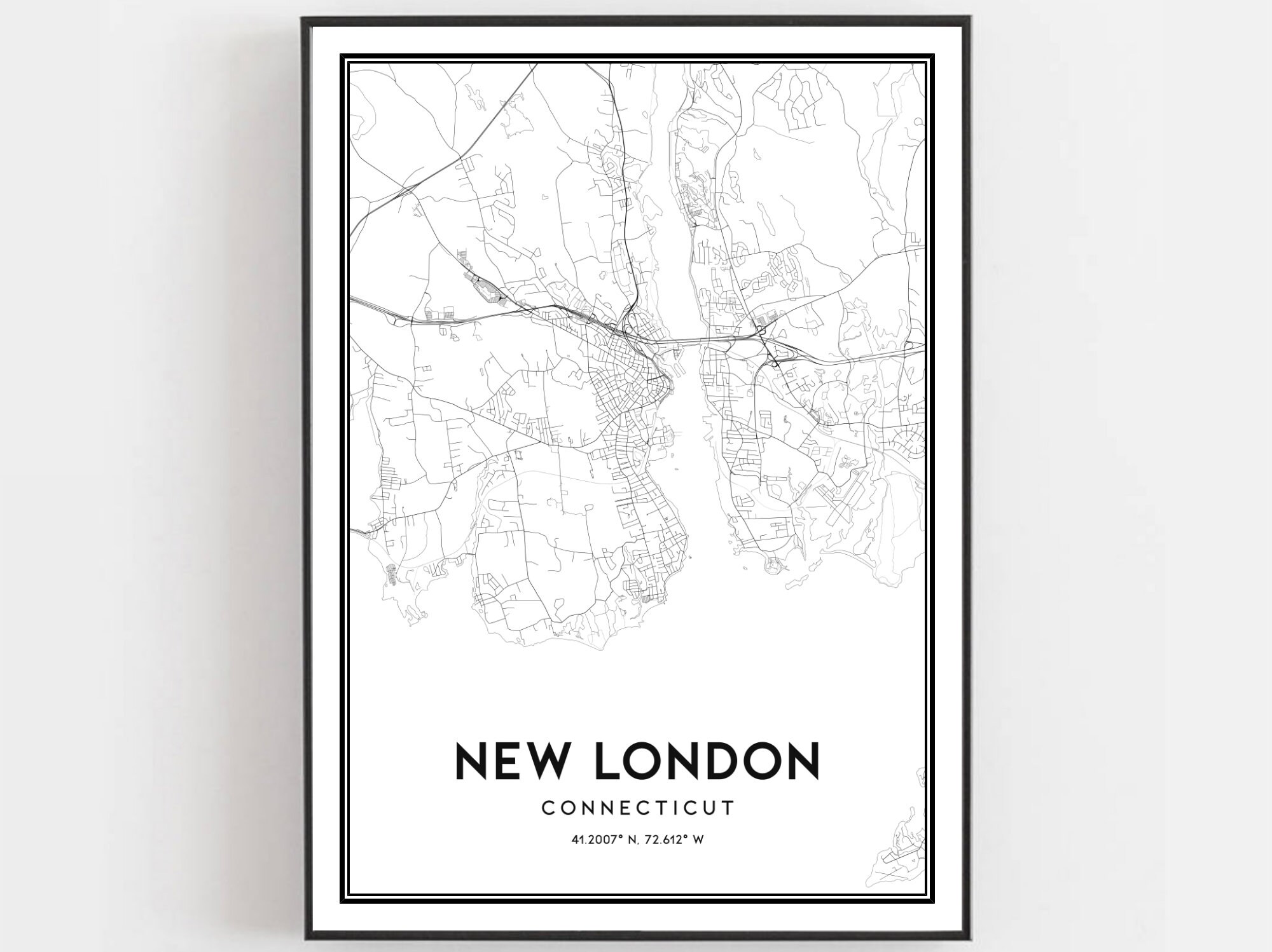New London Map Print, New London Map Poster Wall Art, Ct City Map ...