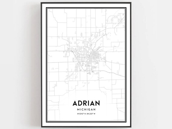 Adrian Map Print Adrian Map Poster Wall Art Mi City Map | Etsy