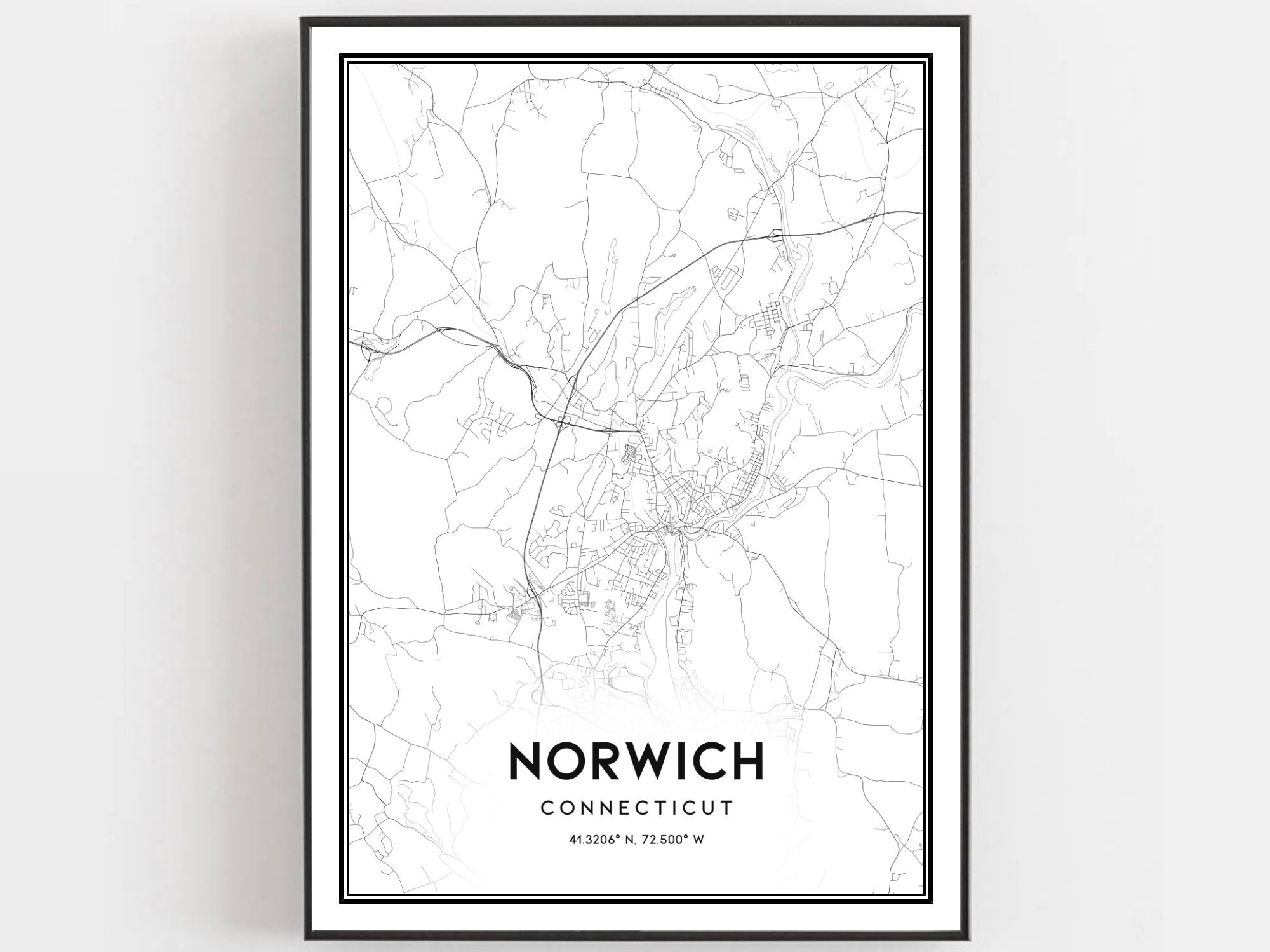 Norwich Map Print Norwich Map Poster Wall Art Ct City Map | Etsy