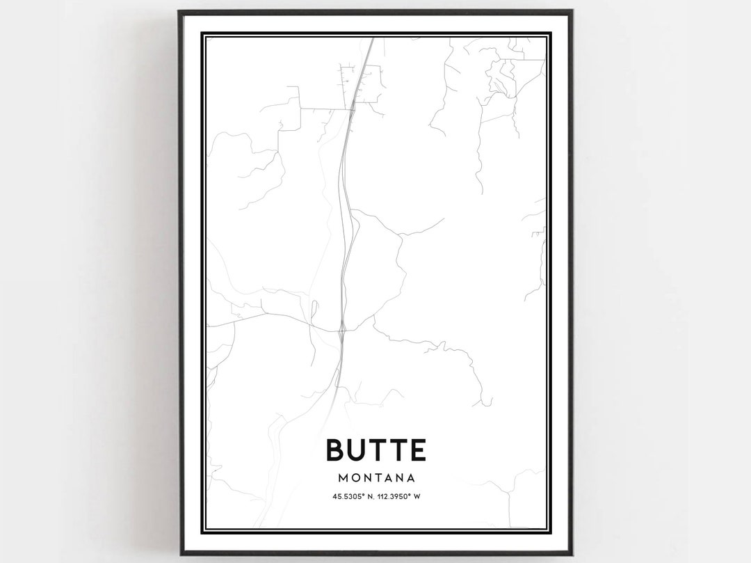 Butte Map Print, Butte Map Poster Wall Art, Mt City Map, Montana Print ...