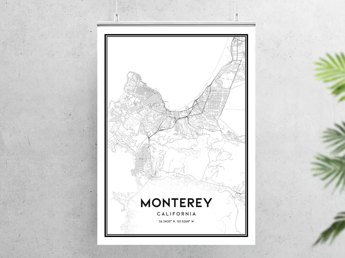 Monterey Map Print Monterey Map Poster Wall Art Ca City Map - Etsy