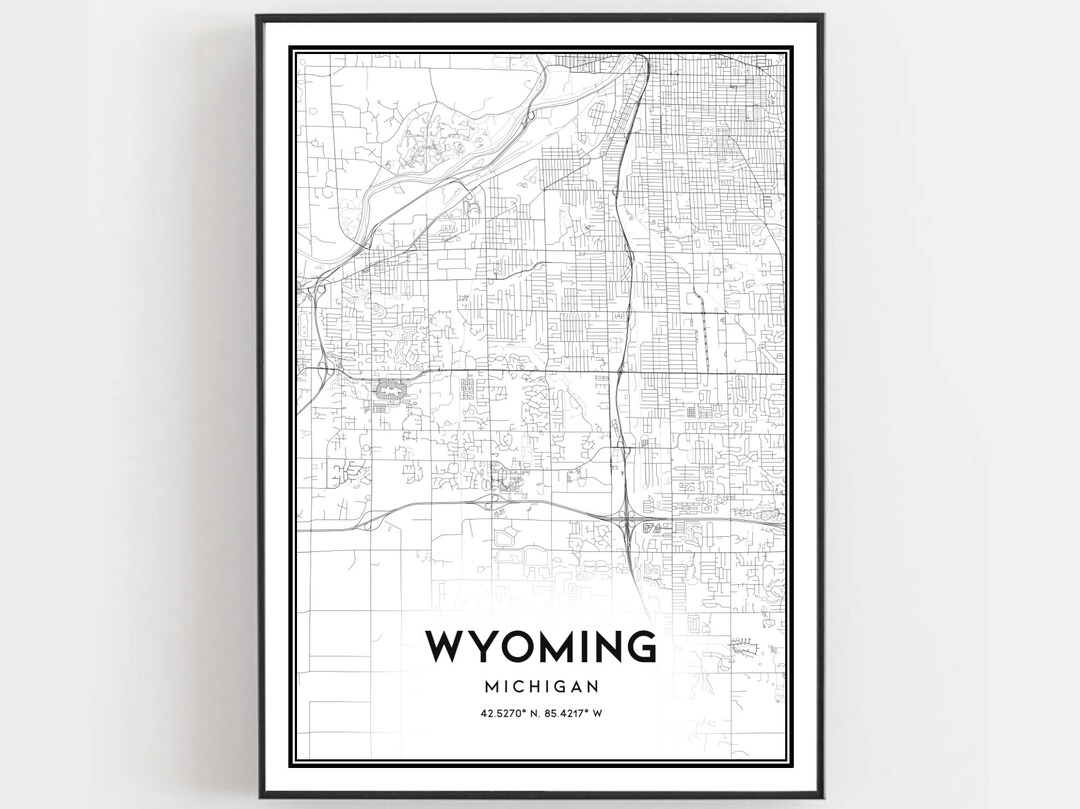 Wyoming Map Print, Wyoming Map Poster Wall Art, Mi City Map, Michigan ...
