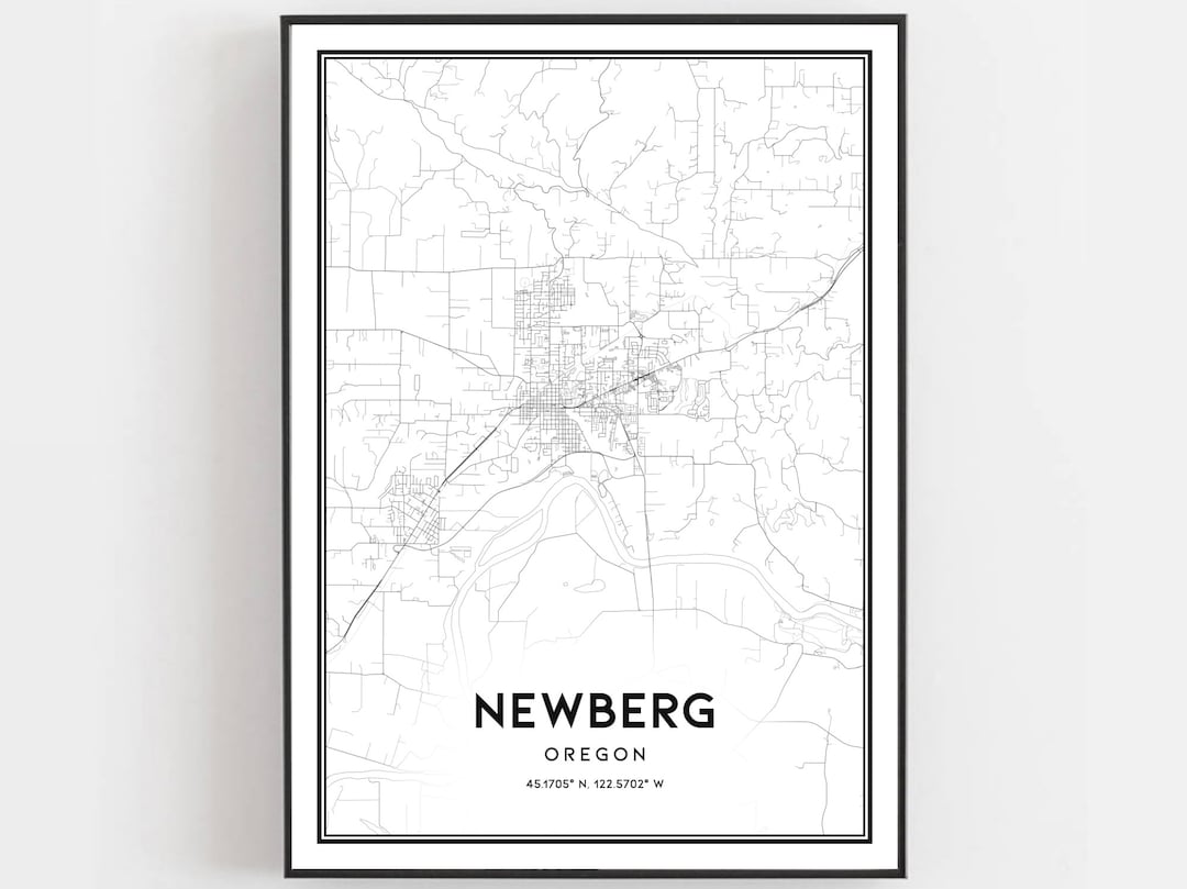 Newberg Map Print, Newberg Map Poster Wall Art, or City Map, Oregon ...