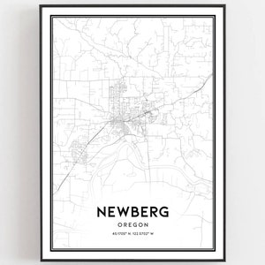 Newberg Map Print, Newberg Map Poster Wall Art, or City Map, Oregon ...
