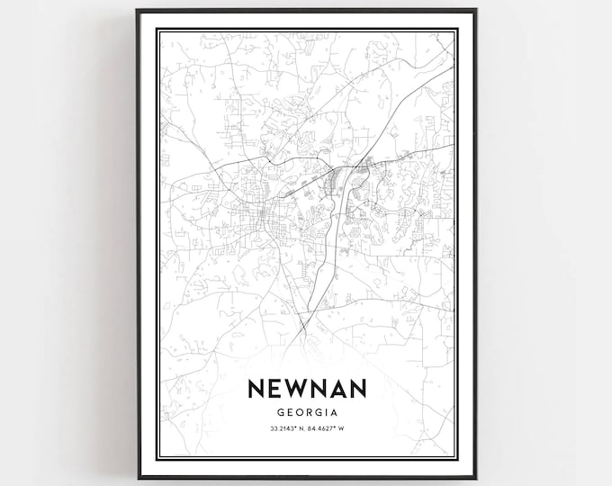 Newnan Vintage Map Print Newnan Map Georgia Map Art Newnan City Road ...