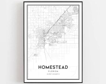 Homestead Map Print, Homestead Map Poster Wall Art, Fl City Map ...