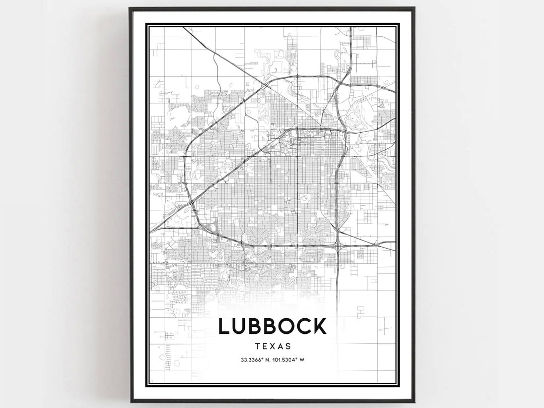 Lubbock Map Print, Lubbock Map Poster Wall Art, Tx City Map, Texas ...