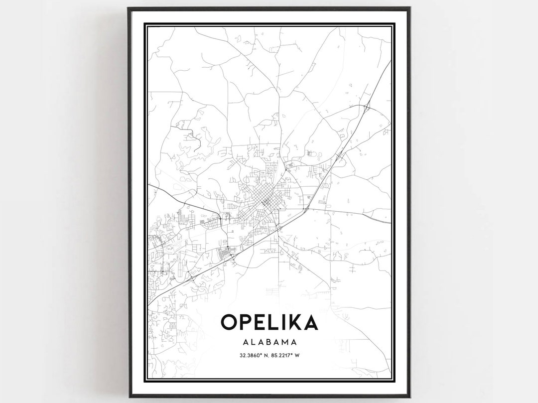 Opelika Map Print, Opelika Map Poster Wall Art, Al City Map, Alabama ...