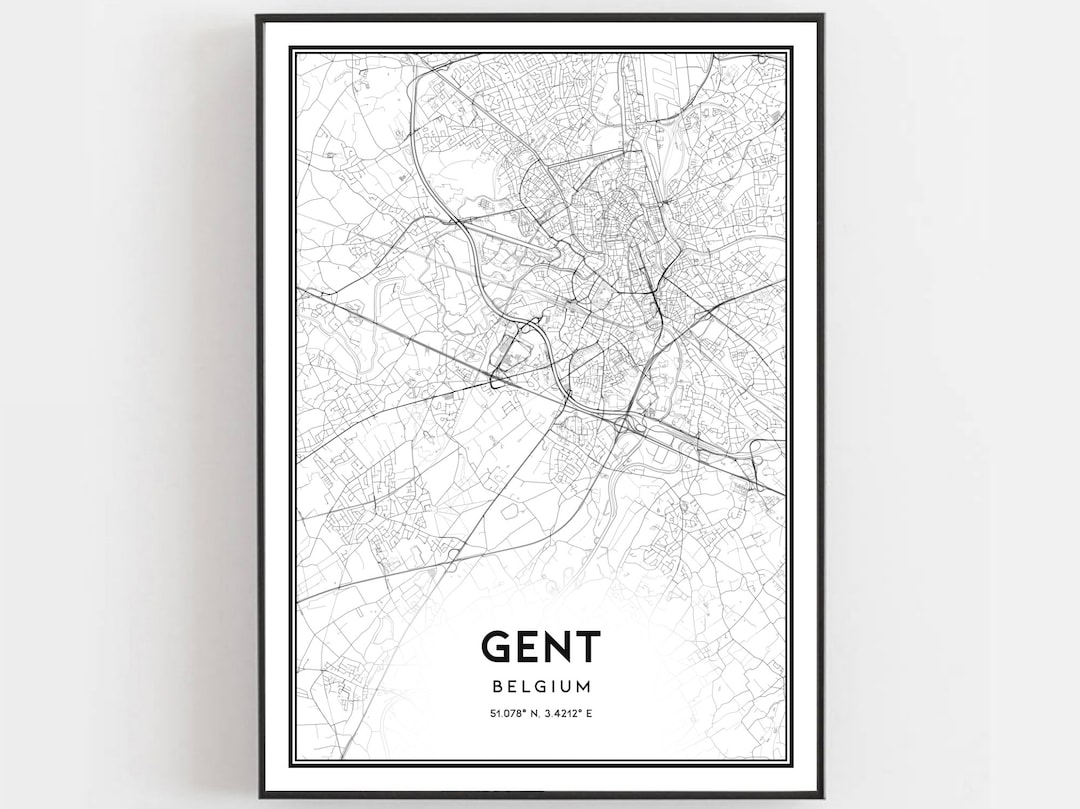 Gent Kaart Afdrukken, Gent Kaart Poster Wall Art, Gent Stadsplattegrond ...