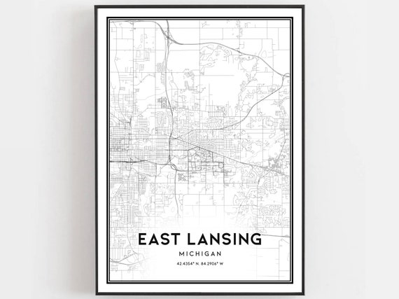 East Lansing Map Print East Lansing Map Poster Wall Art Mi - Etsy