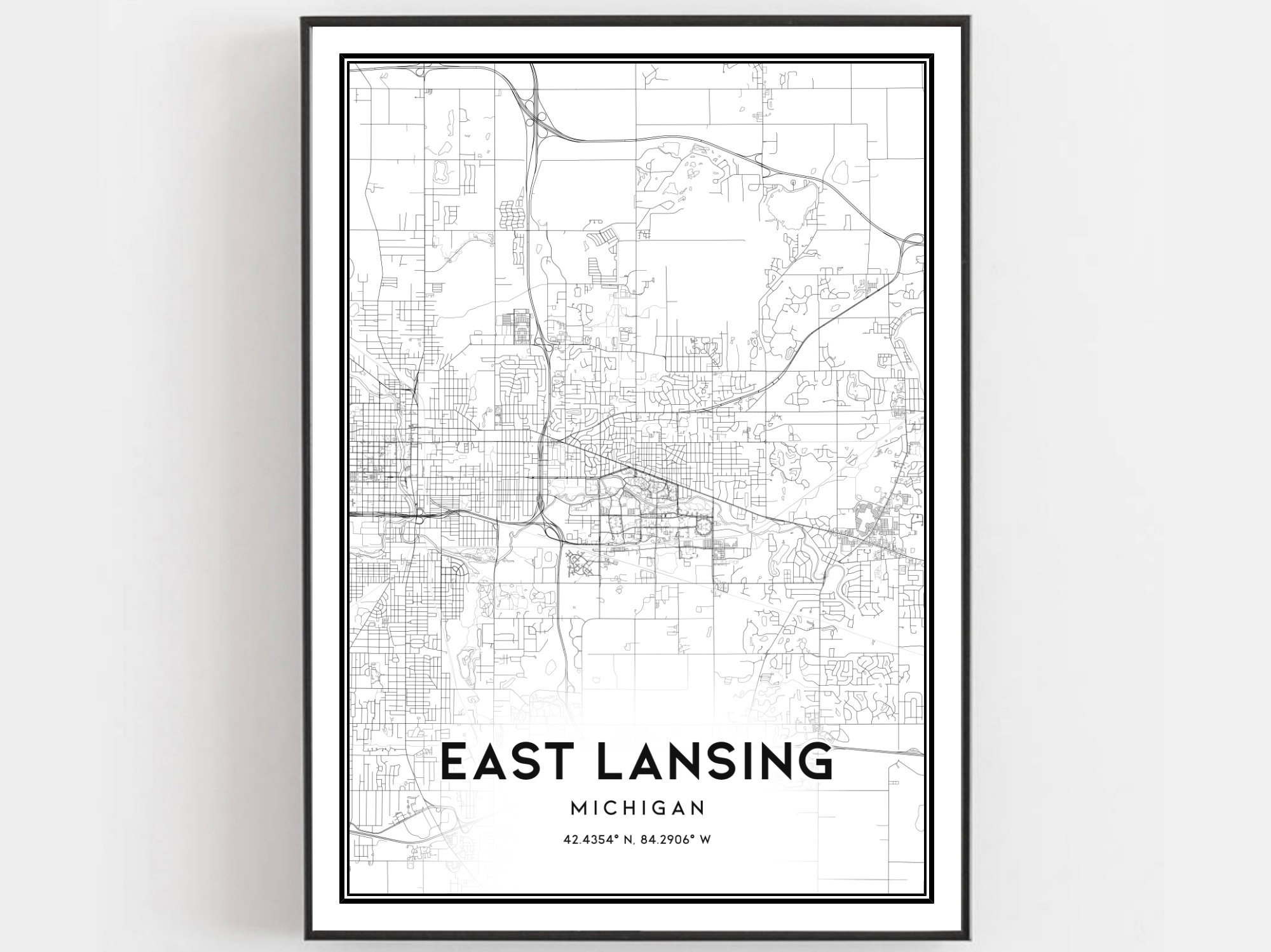 East Lansing Map Print East Lansing Map Poster Wall Art Mi - Etsy