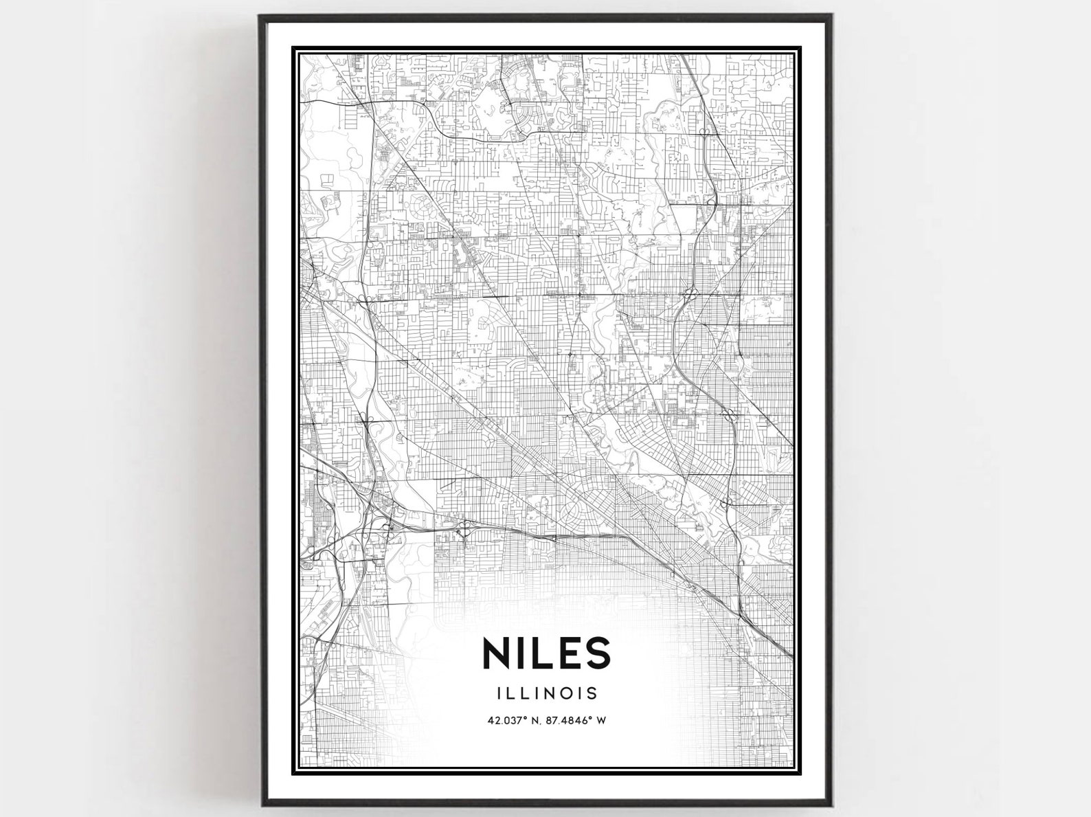 Niles Map Print Niles Map Poster Wall Art Il City Map | Etsy