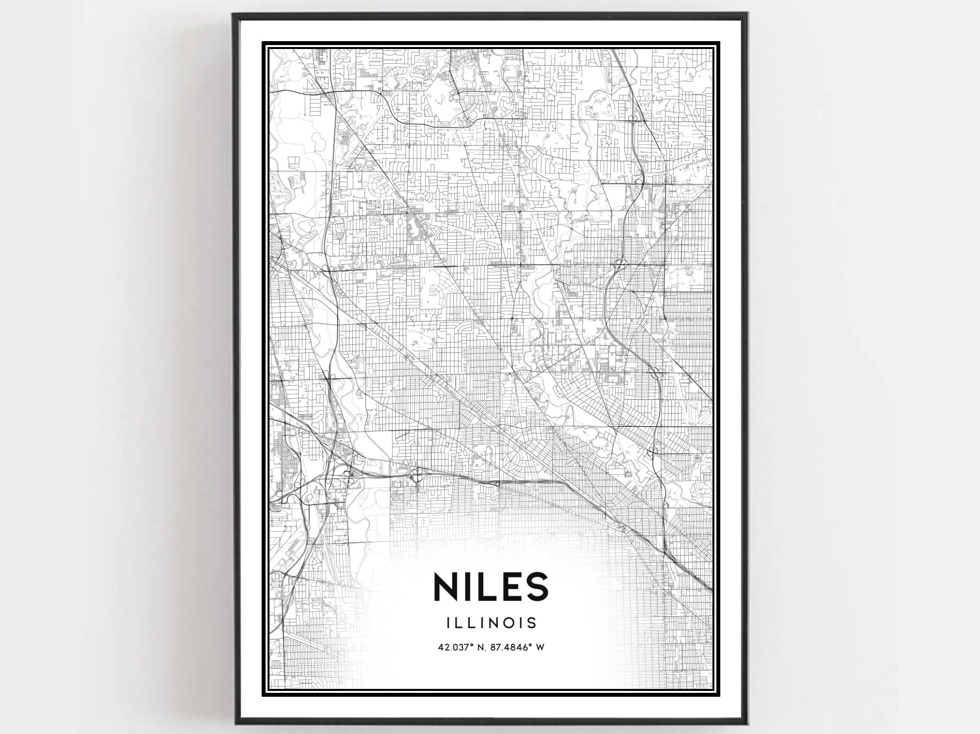 Niles Map Print Niles Map Poster Wall Art Il City Map | Etsy