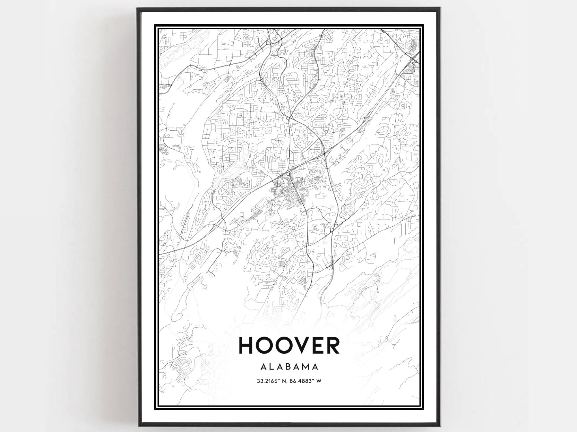 Hoover Map Print Hoover Map Poster Wall Art Al City Map | Etsy