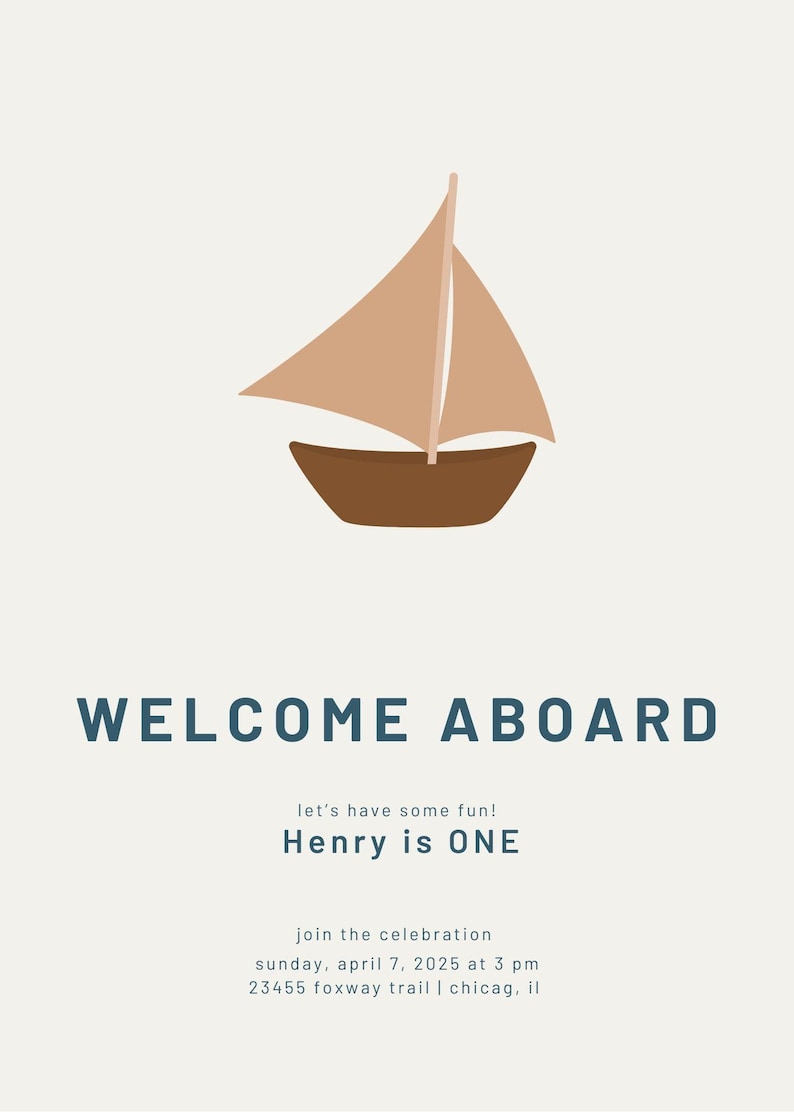 WELCOME ABOARD, Birthday Invitation, Sailboat First Birthday Invitation ...