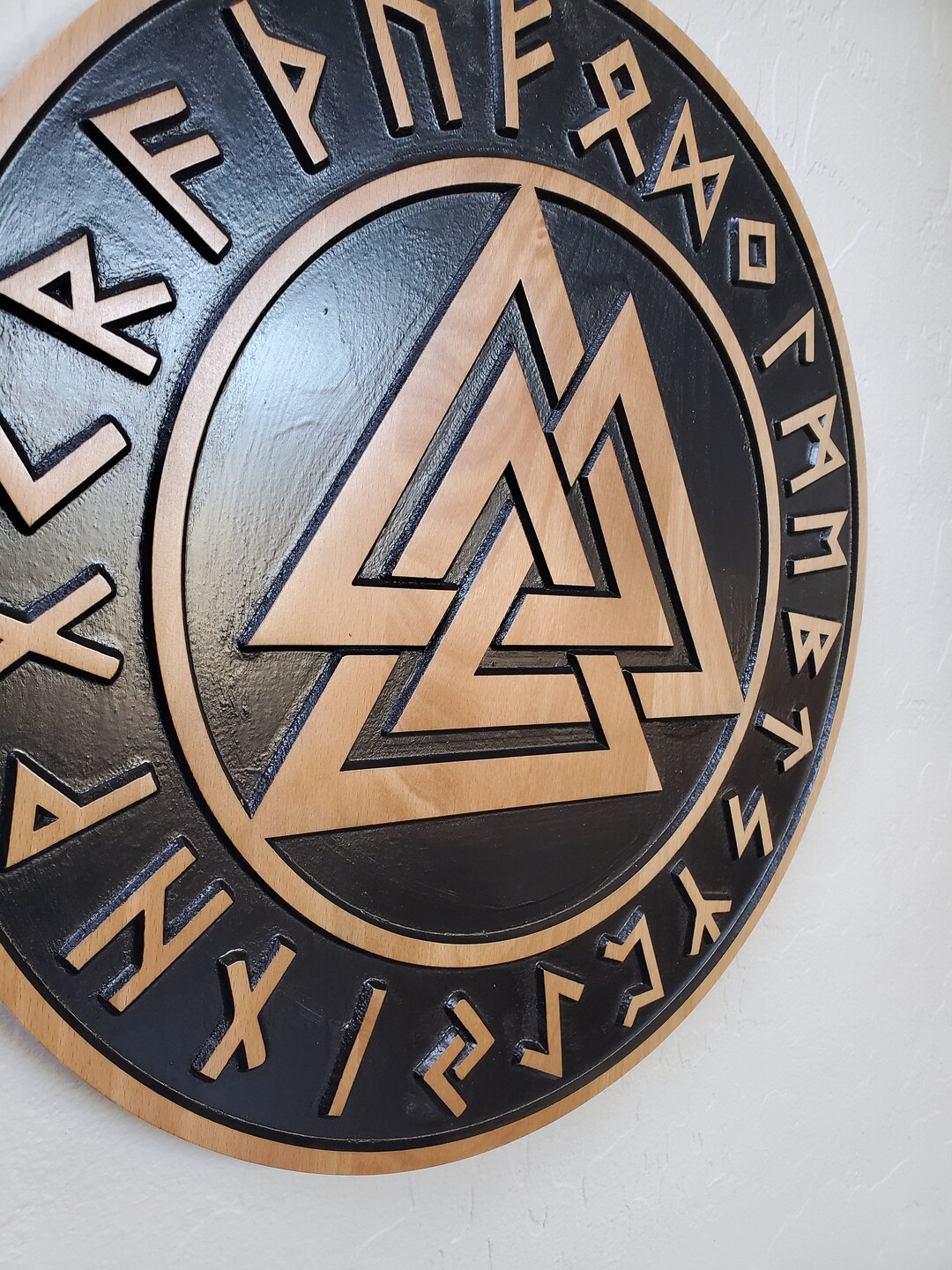 Wood Carved Viking Odin Valknut Wall Art, 3D Carved Nine Points of ...