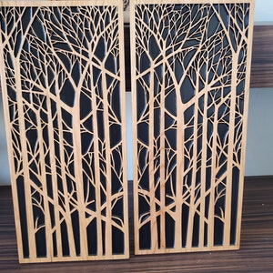 Wood Carved Birch Forest Wall Decor, Contemporary Tree Wall Wall Art ...