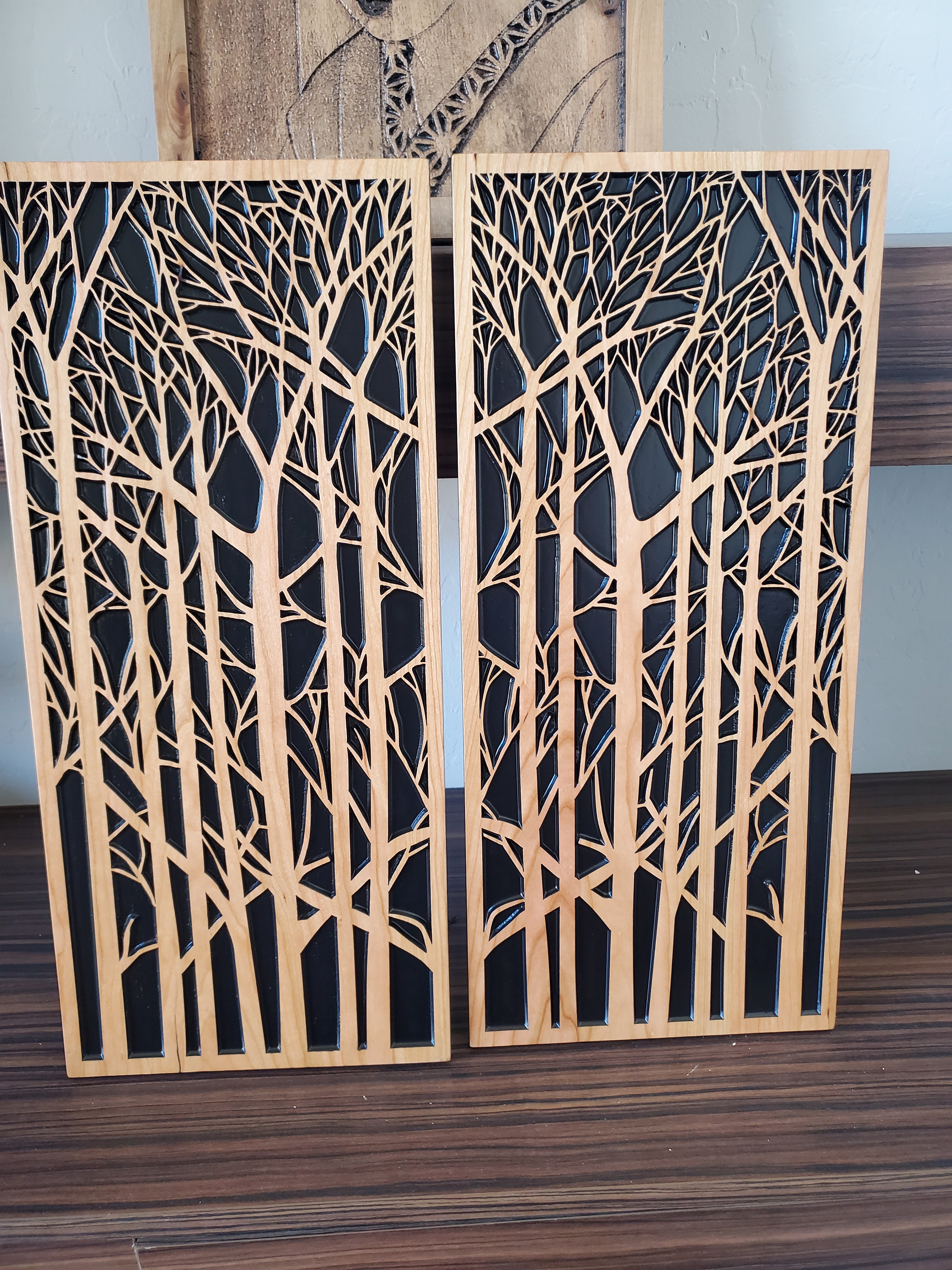 Wood Carved Birch Forest Wall Decor, Contemporary Tree Wall Wall Art ...