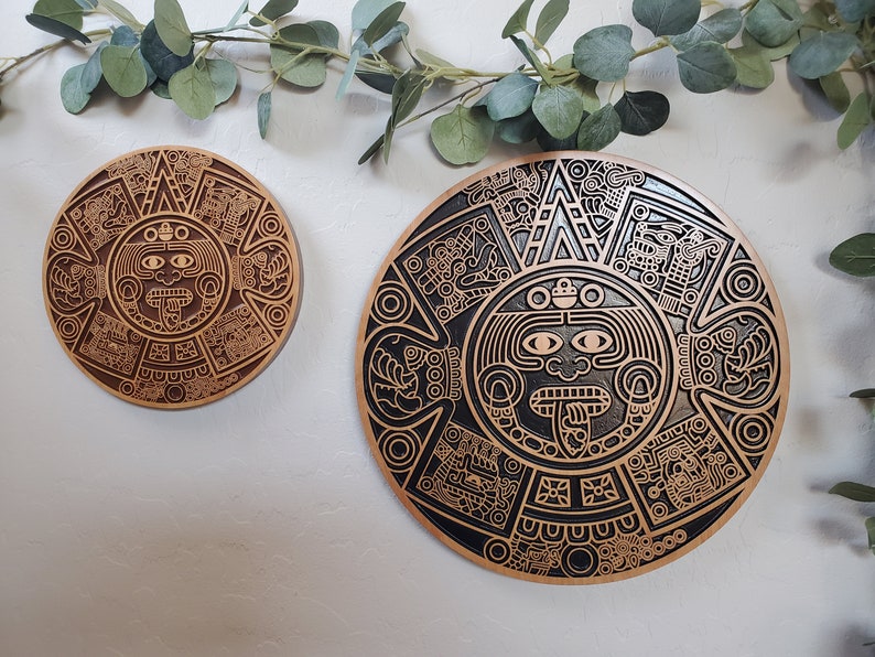 Wood Carved Stylized Aztec Calendar Aztec Calendar Wall Art | Etsy