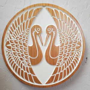 Wood Carved Japanese Crane Kamon Family Crest Wall Art, Asian Inspired ...