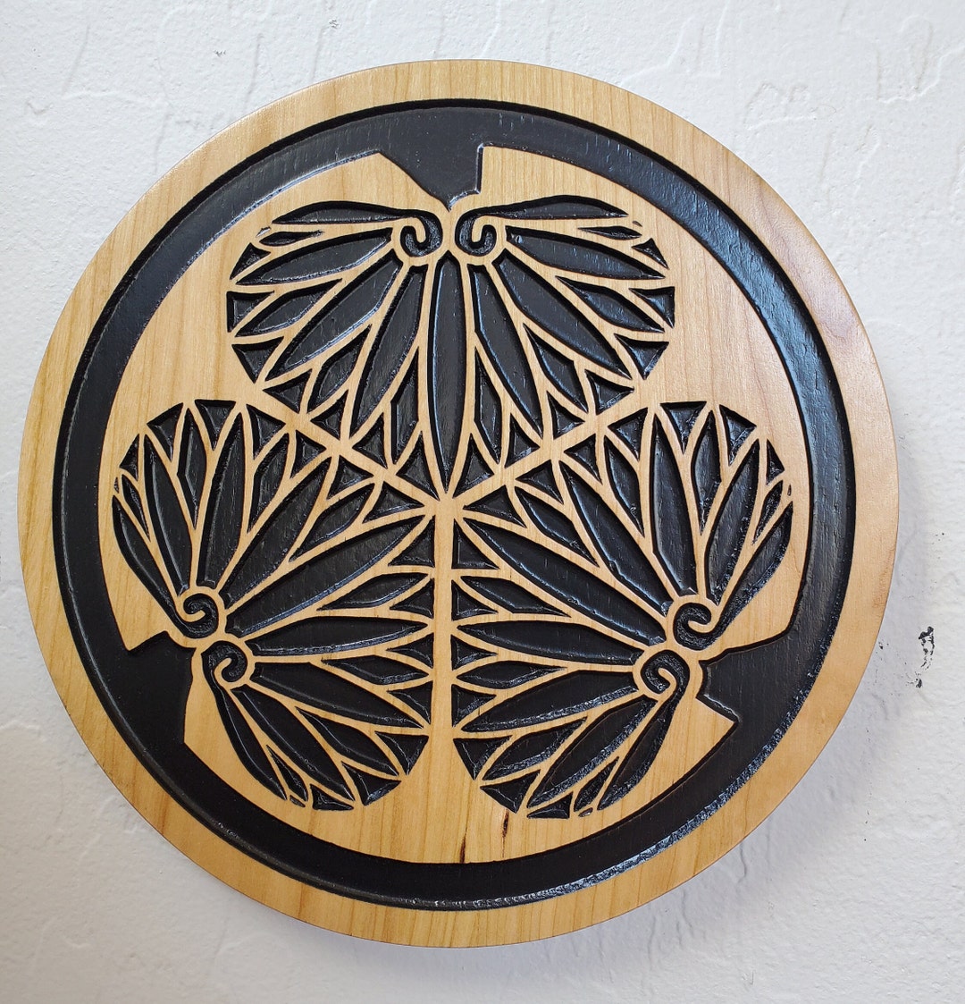 Wood Carved Tokugawa Clan Samurai Kamon Family Crest Wall Art, Asian Inspired Wood Wall ...