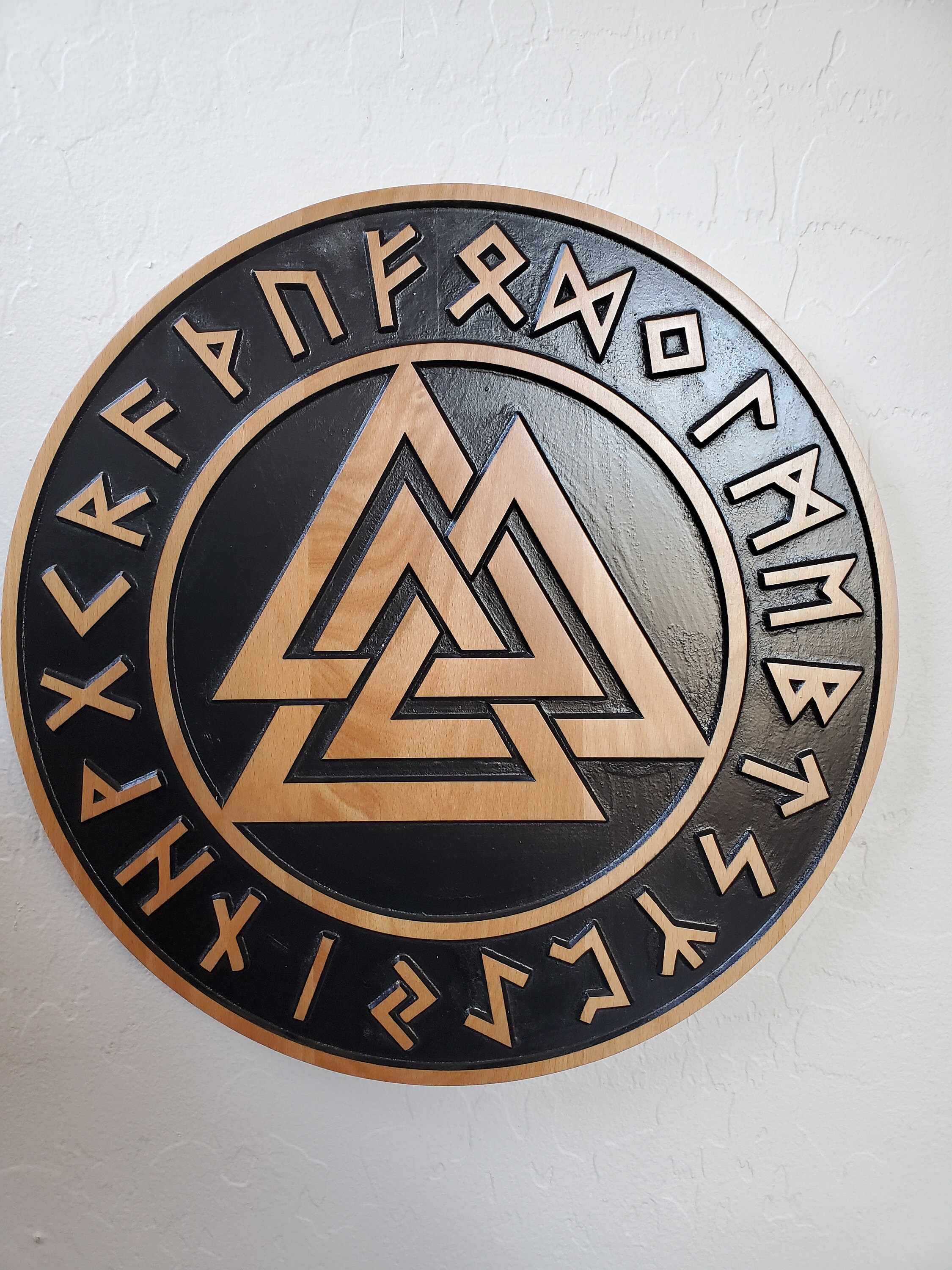 Wood Carved Viking Odin Valknut Wall Art, 3D Carved Nine Points of ...