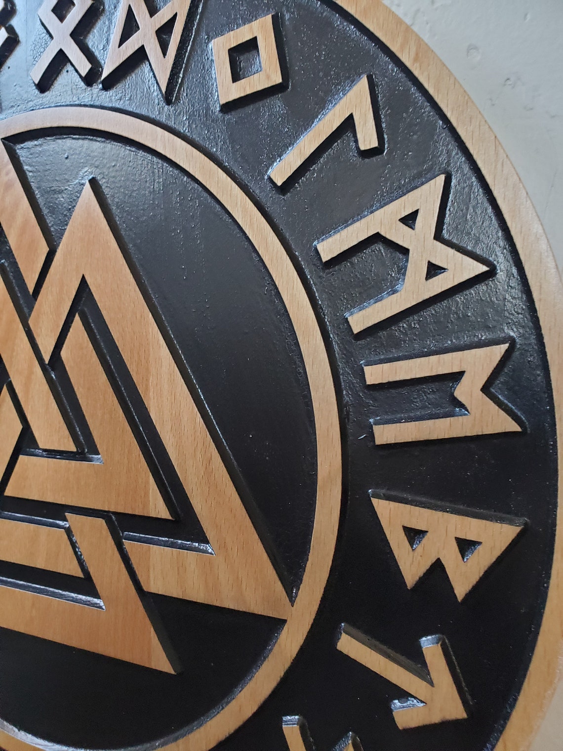 Wood Carved Viking Odin Valknut Wall Art 3D Carved Nine | Etsy