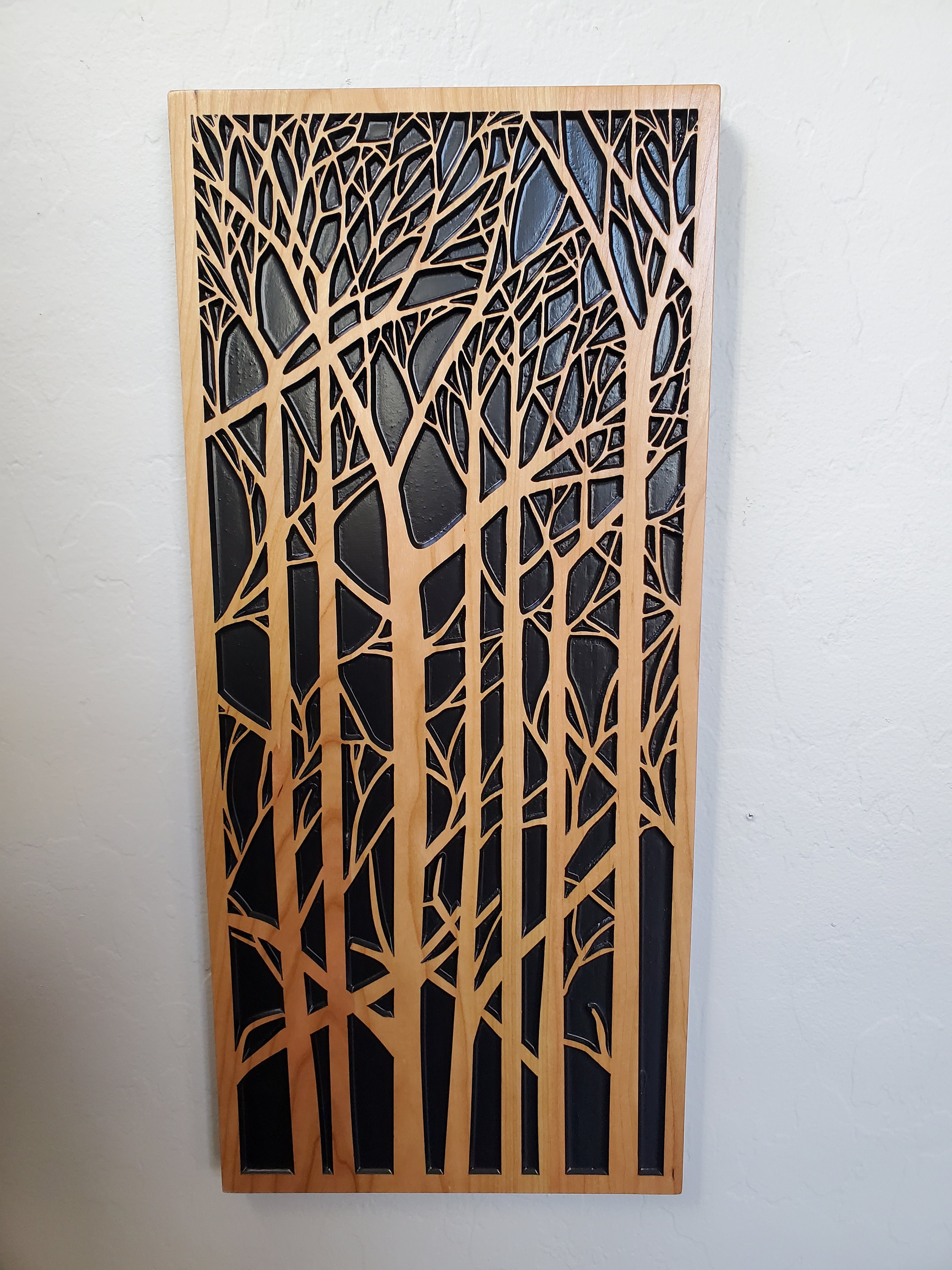 Wood Carved Birch Forest Wall Decor, Contemporary Tree Wall Wall Art ...