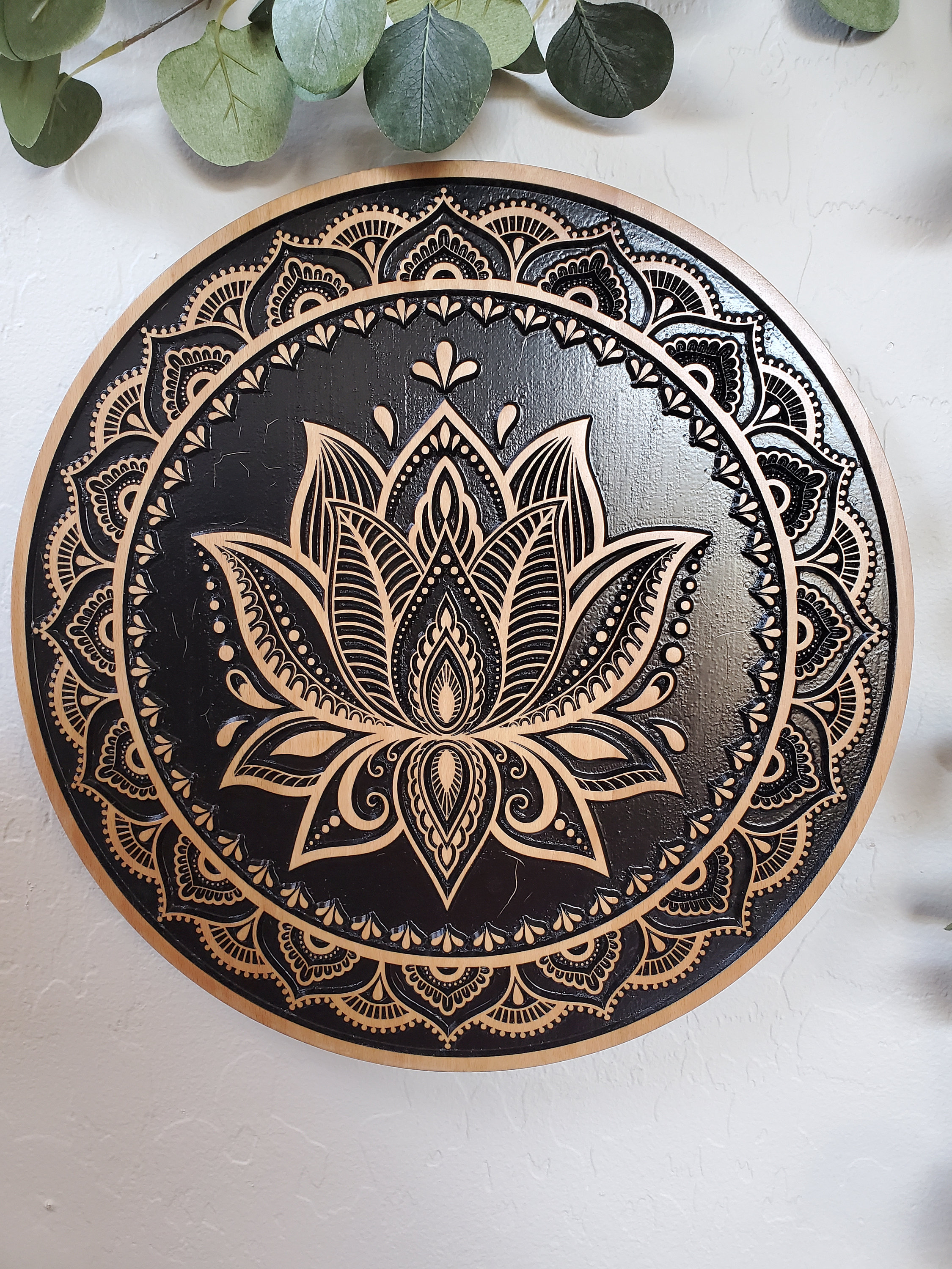 Wood Carved Lotus Flower Mandala Wall Art Meditative Mandala Etsy