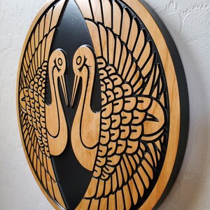 Wood Carved Japanese Crane Kamon Family Crest Wall Art, Asian Inspired ...