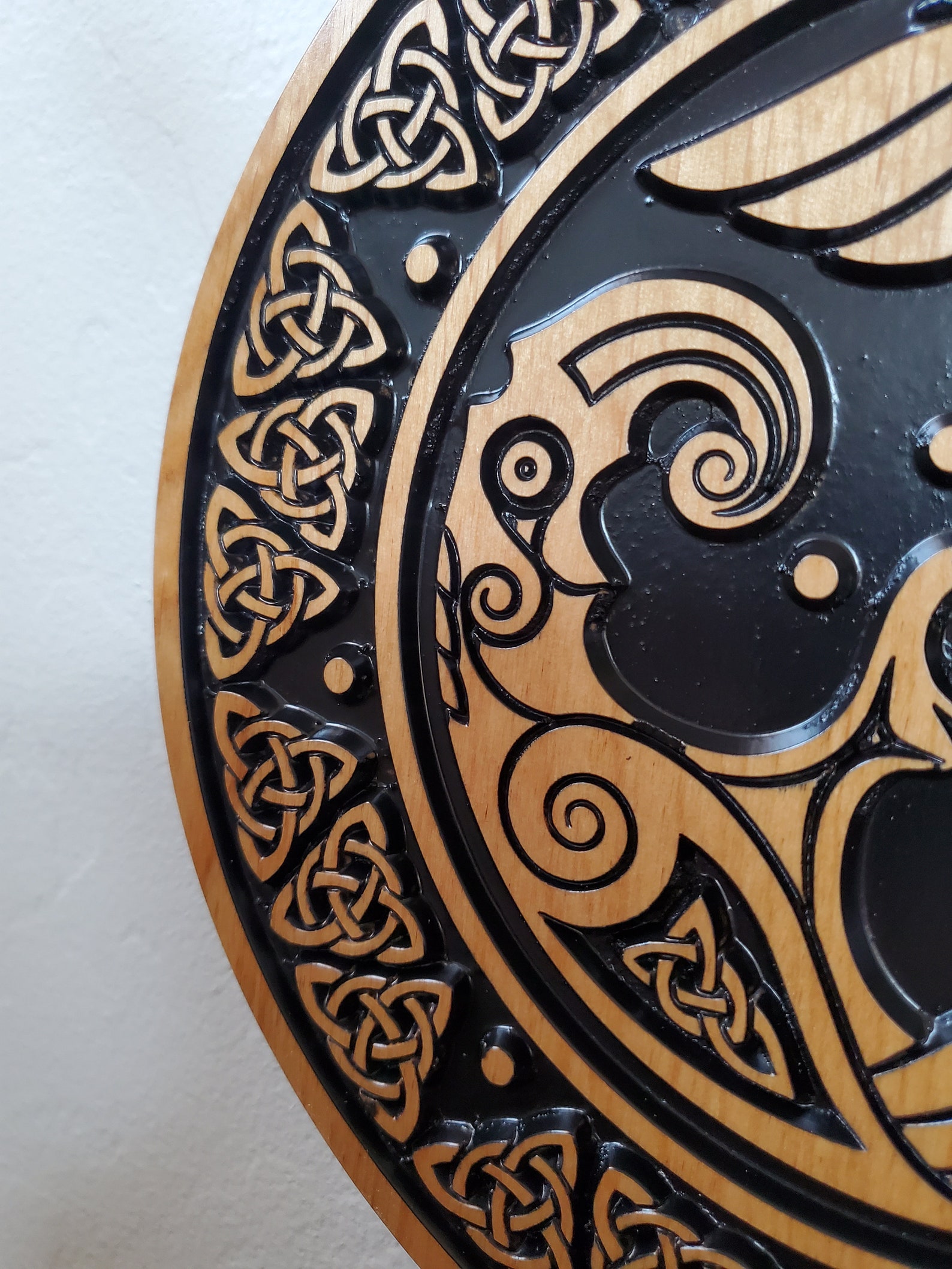 Wood Carved Viking Raven Shield Wall Art, Norse Raven Wall Hanging ...