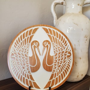 Wood Carved Japanese Crane Kamon Family Crest Wall Art, Asian Inspired ...