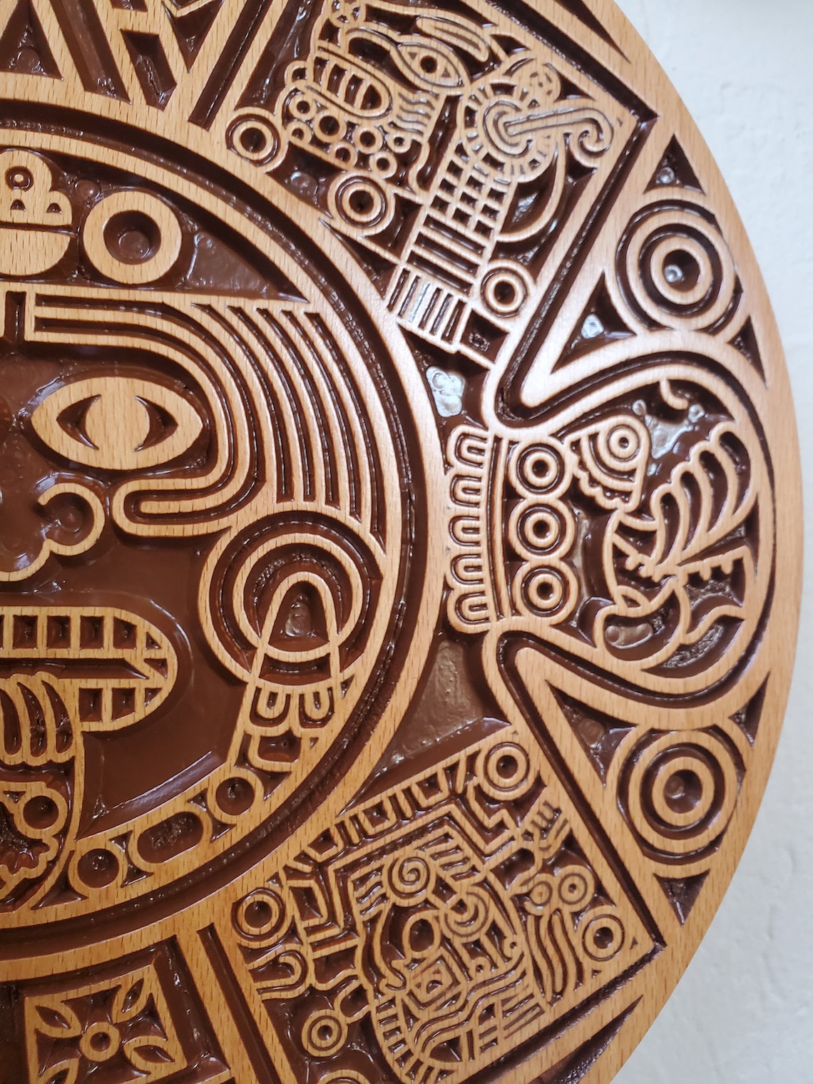Wood Carved Stylized Aztec Calendar, Aztec Calendar Wall Art , Mayan ...