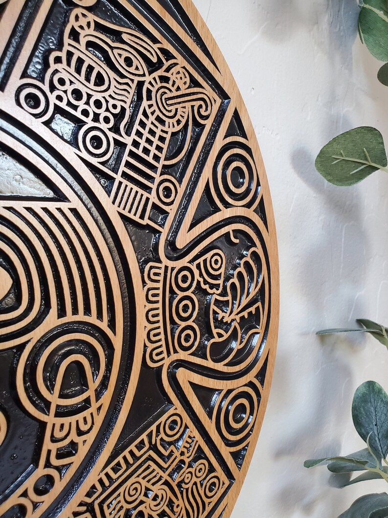 Wood Carved Stylized Aztec Calendar Aztec Calendar Wall Art | Etsy