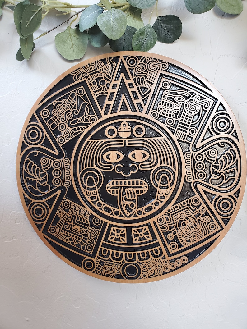 Wood Carved Stylized Aztec Calendar Aztec Calendar Wall Art | Etsy