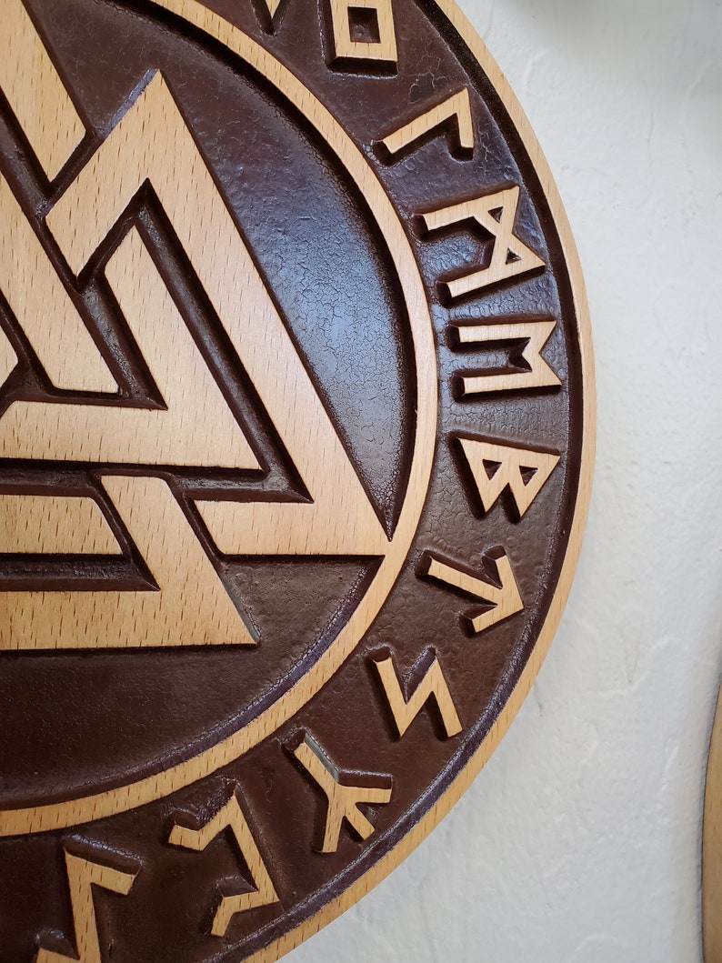 Wood Carved Viking Odin Valknut Wall Art, 3D Carved Nine Points of ...