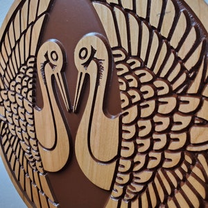 Wood Carved Japanese Crane Kamon Family Crest Wall Art, Asian Inspired ...