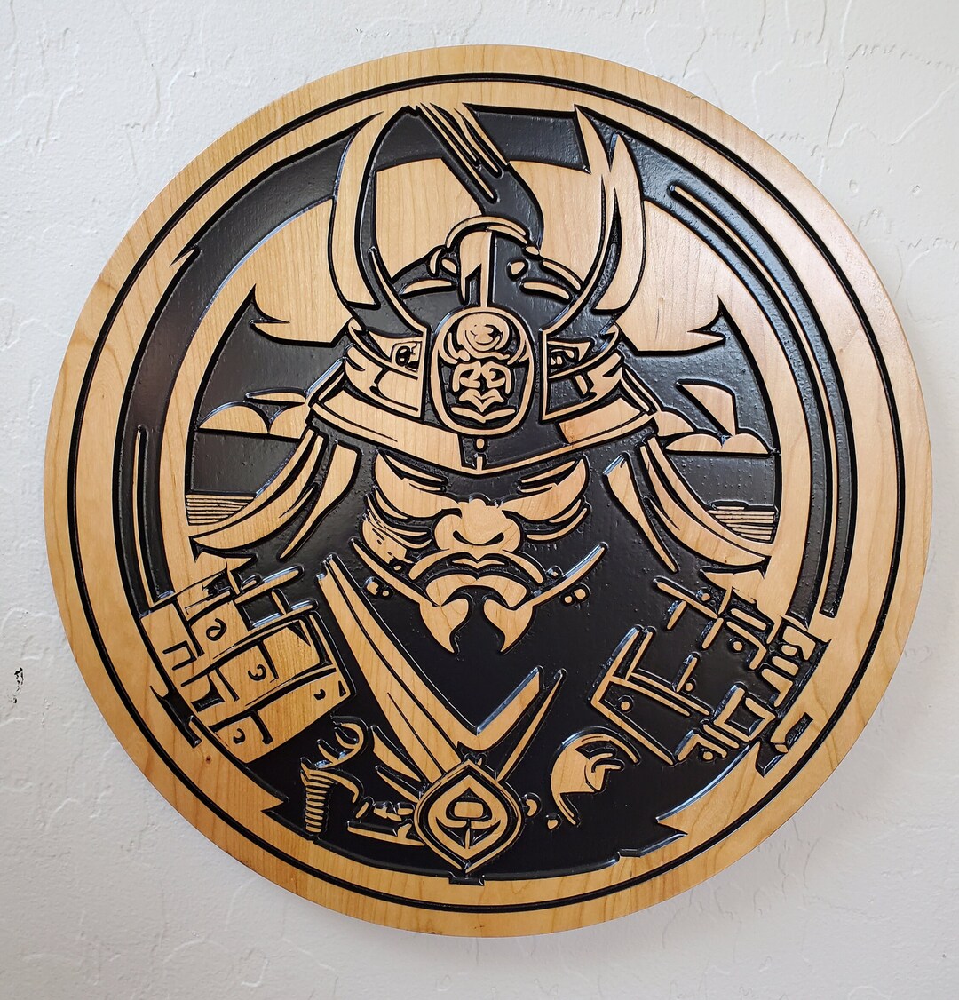 Wood Carved Japanese Samurai Warrior Wall Art, Asian Inspired Wood Wall ...