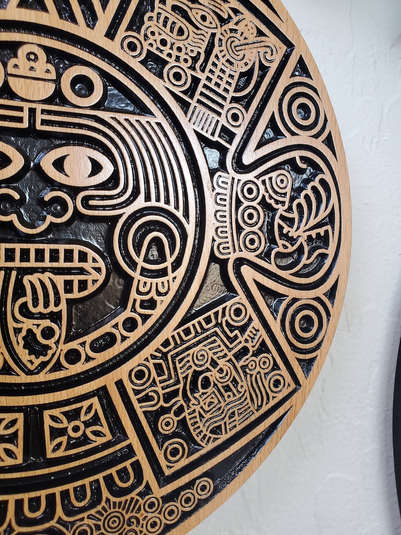Wood Carved Stylized Aztec Calendar Aztec Calendar Wall Art | Etsy