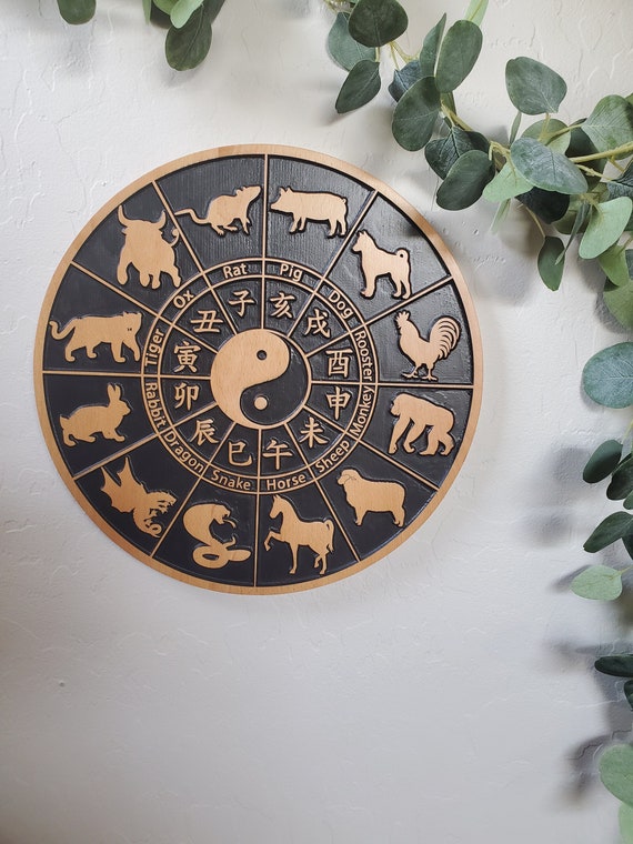 Wood Carved Chinese Zodiac Calendar Wall Art Astrology Wall | Etsy