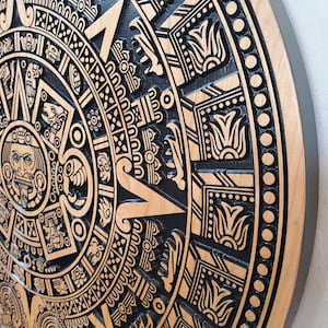 Wood Carved Aztec Calendar Wall Art , High Detail Aztec Wood Carving ...